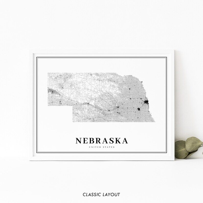 Nebraska Map Print State Road Map Print NE USA United States - Etsy