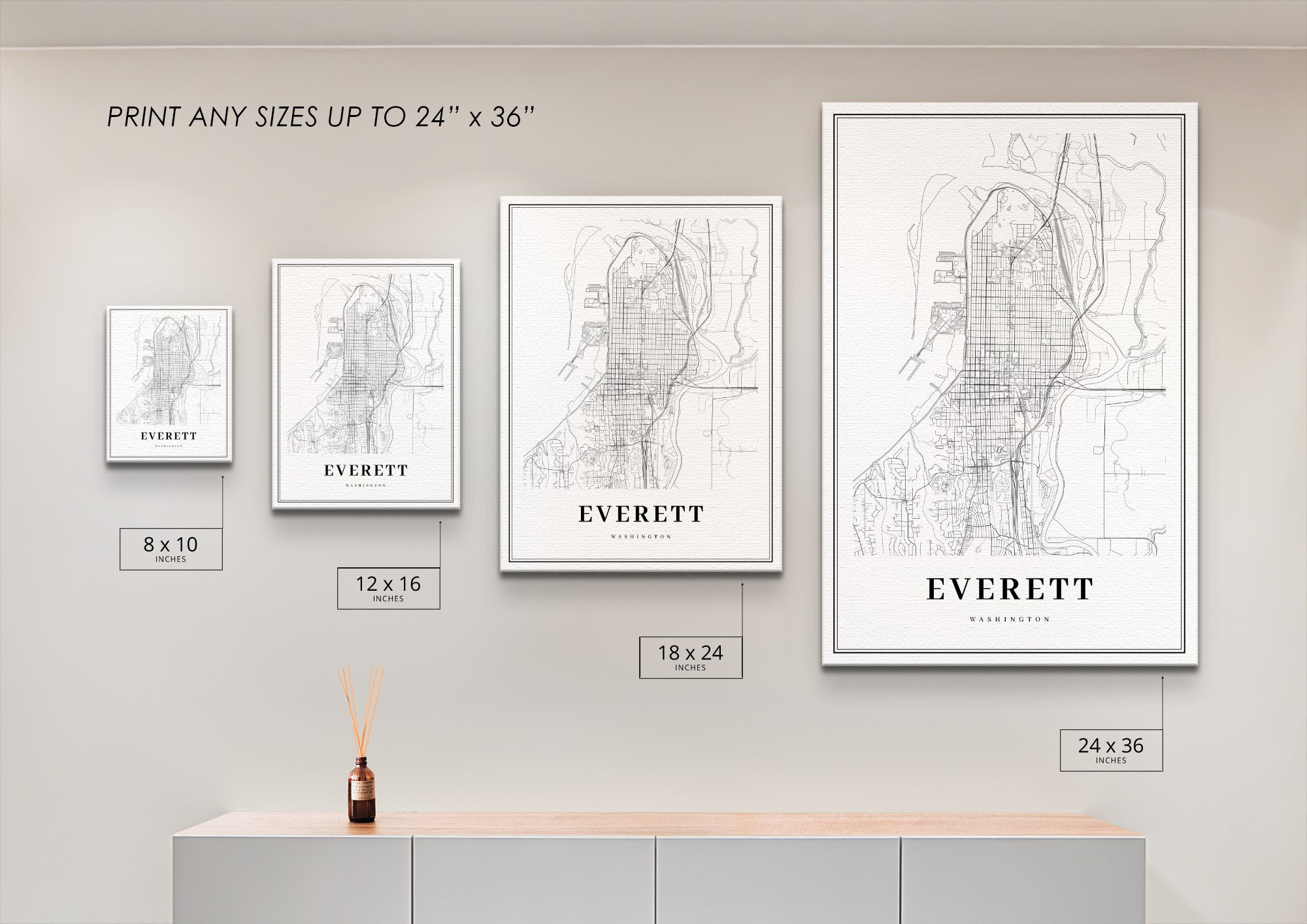 Everett WA Map Print Washington USA Map Art Poster Seattle | Etsy
