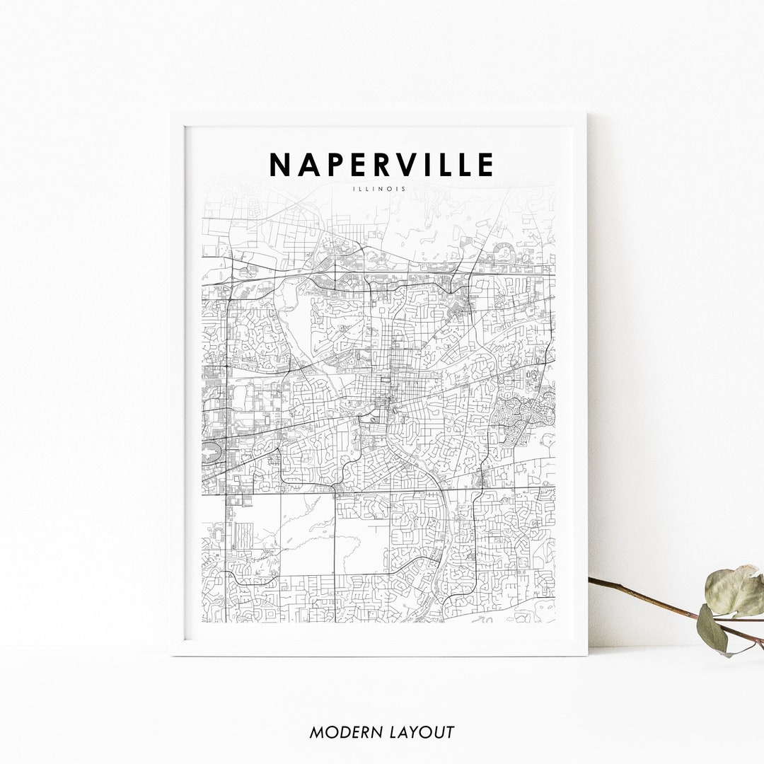 Naperville IL Map Print, Illinois USA Map Art Poster, City Street Road ...