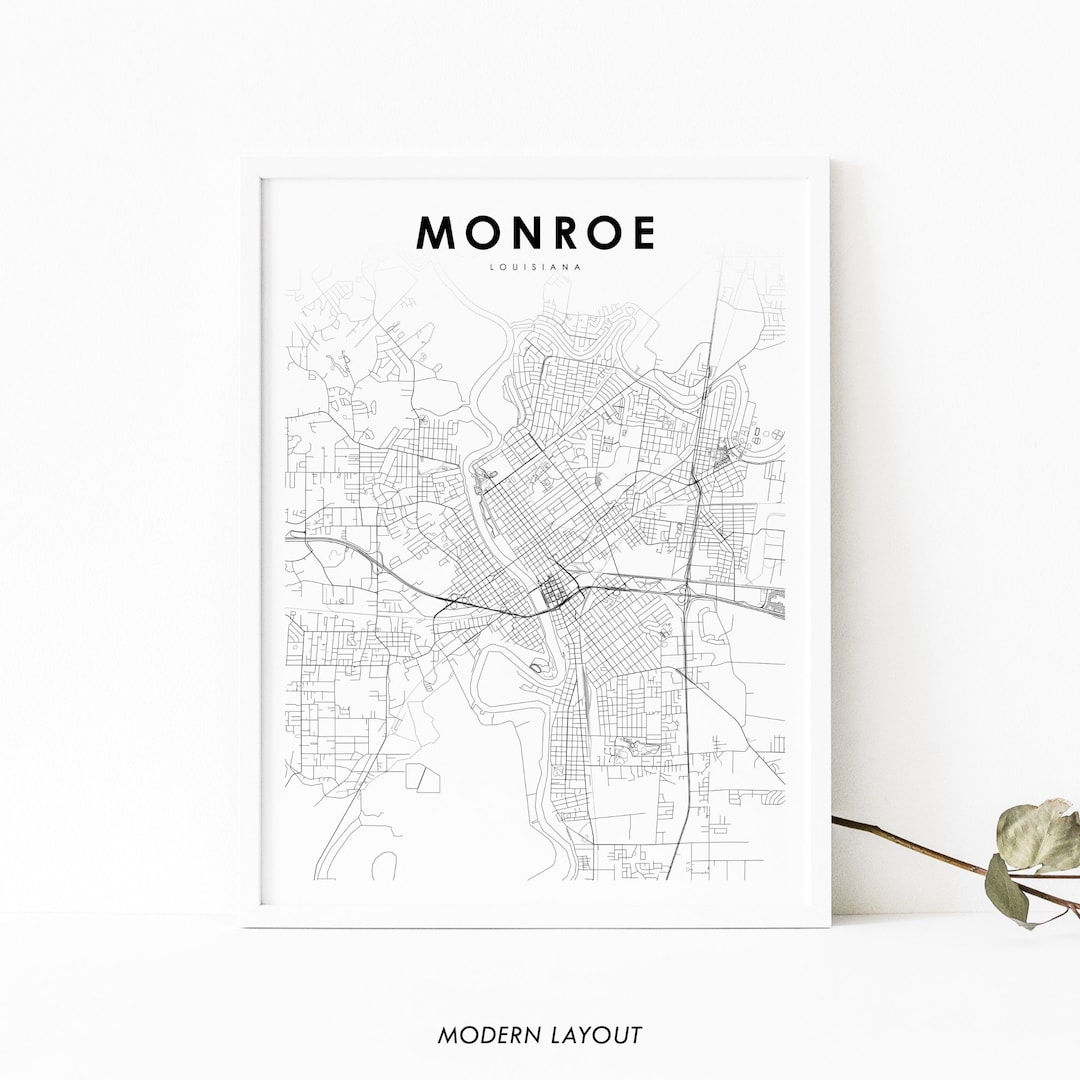 Monroe LA Map Print, Louisiana USA Map Art Poster, Ouachita, City ...