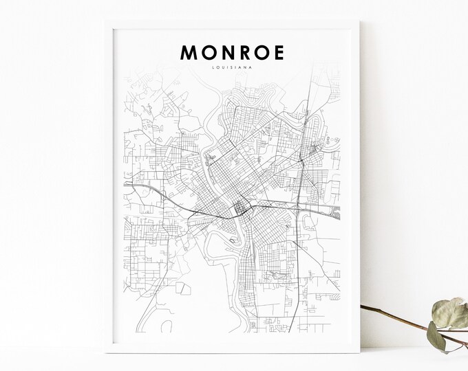 Monroe Vintage Map Print | Monroe Map | Louisiana Map Art | Monroe City ...