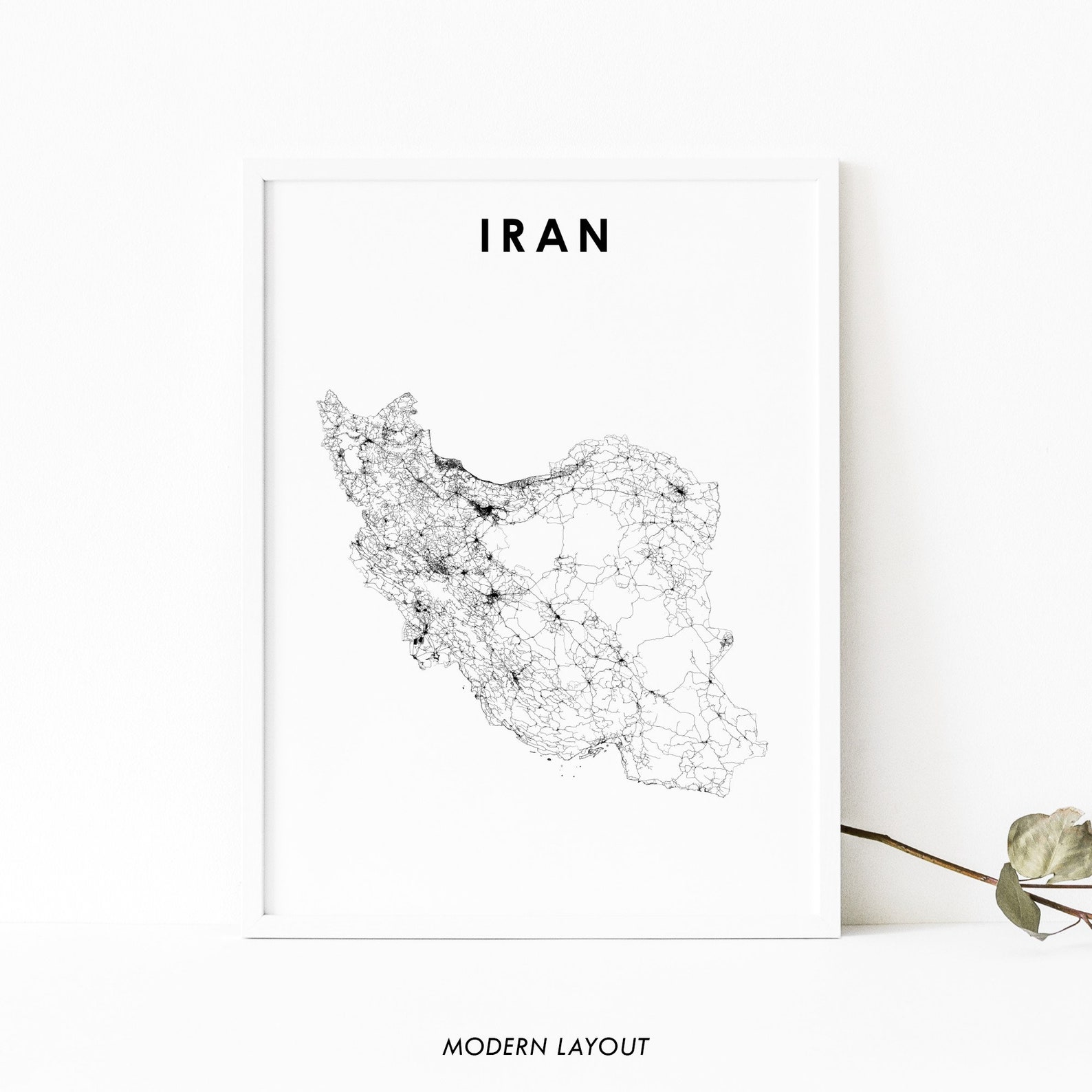 Iran Map Print Road Map Art Poster Islamic Republic of Irān | Etsy