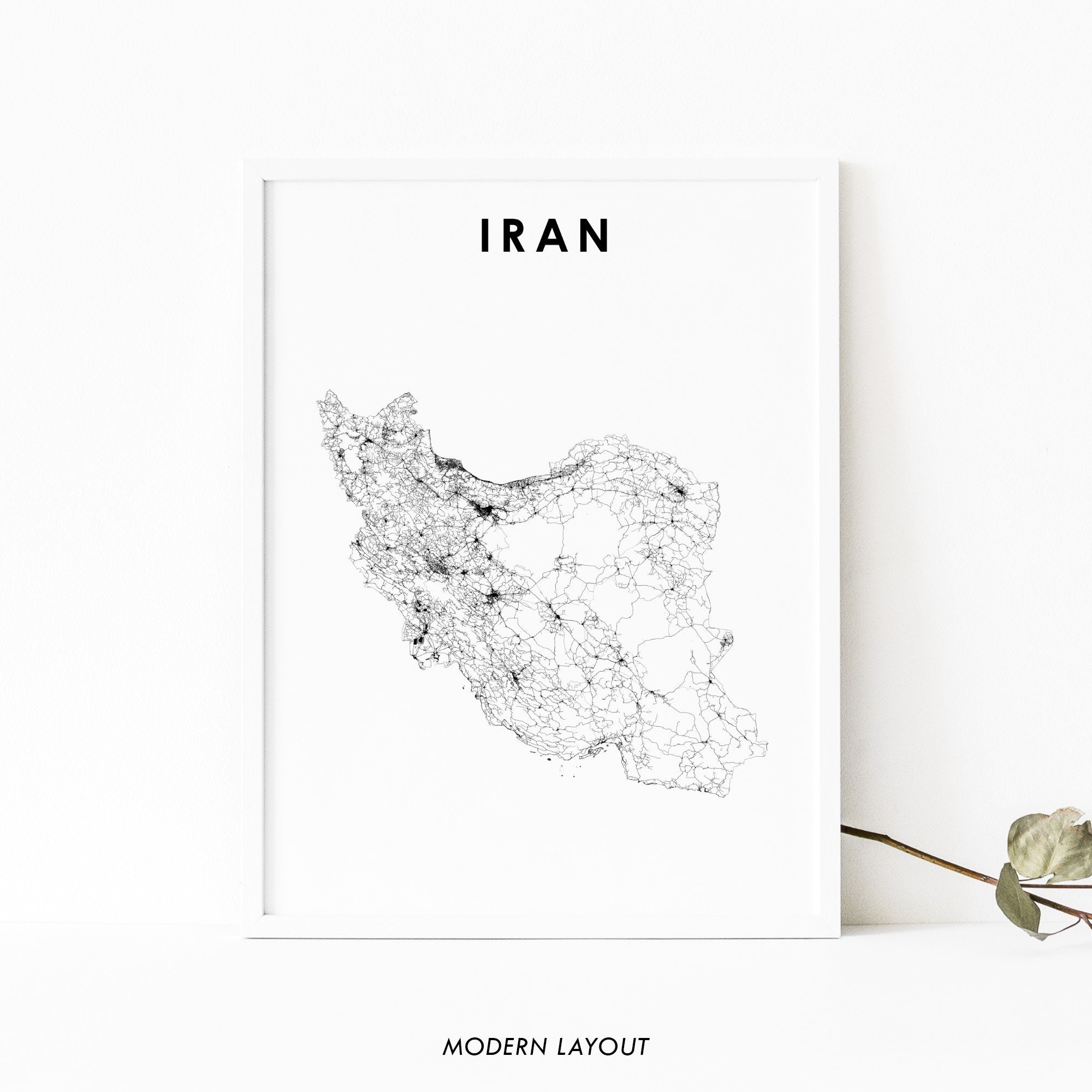 Iran Map Print Road Map Art Poster Islamic Republic of Irān - Etsy