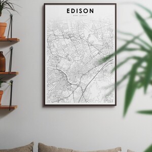 Edison NJ Map Print, New Jersey USA Map Art Poster, Middlesex, City ...
