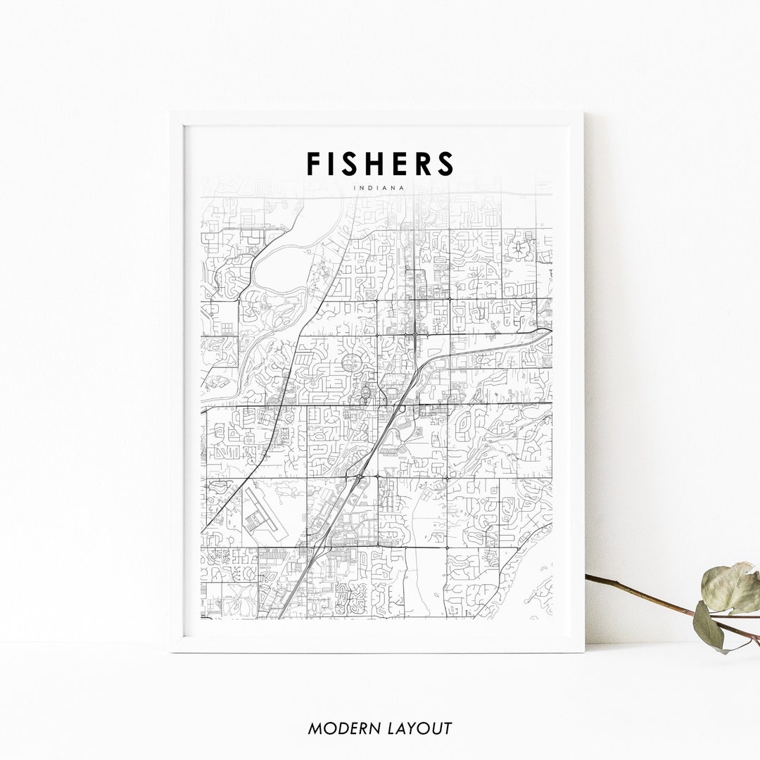 Fishers IN Map Print, Indiana USA Map Art Poster, Hamilton County, City ...