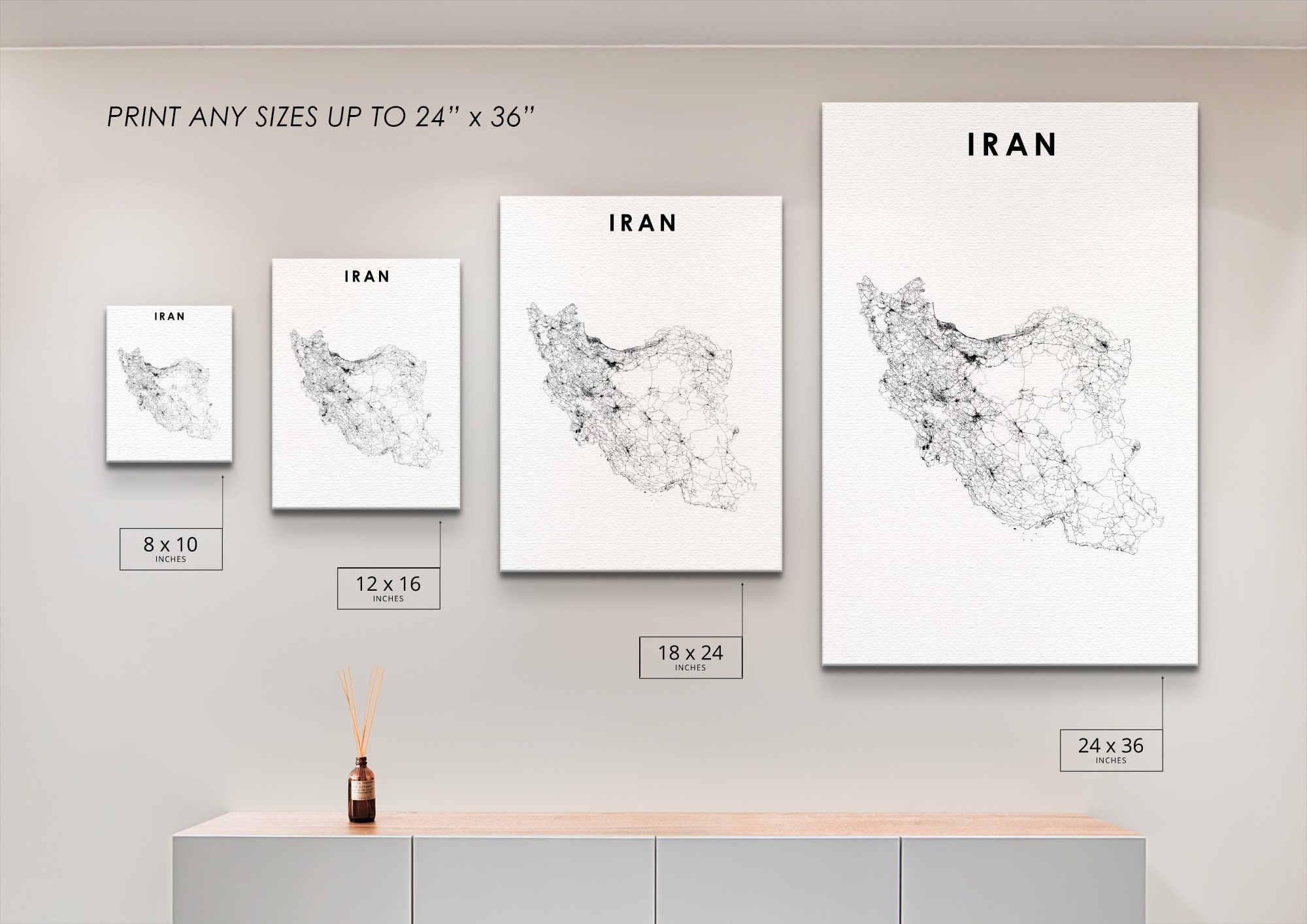 Iran Map Print, Road Map Art Poster, Islamic Republic of Irān Persia ...