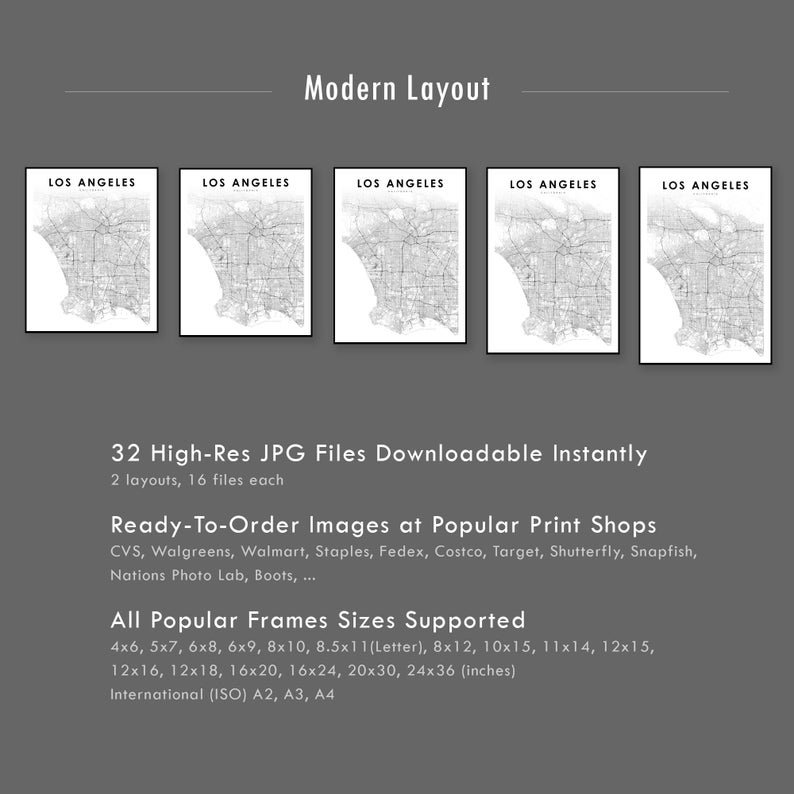 Los Angeles CA Map Print California USA Map Art Poster LA | Etsy