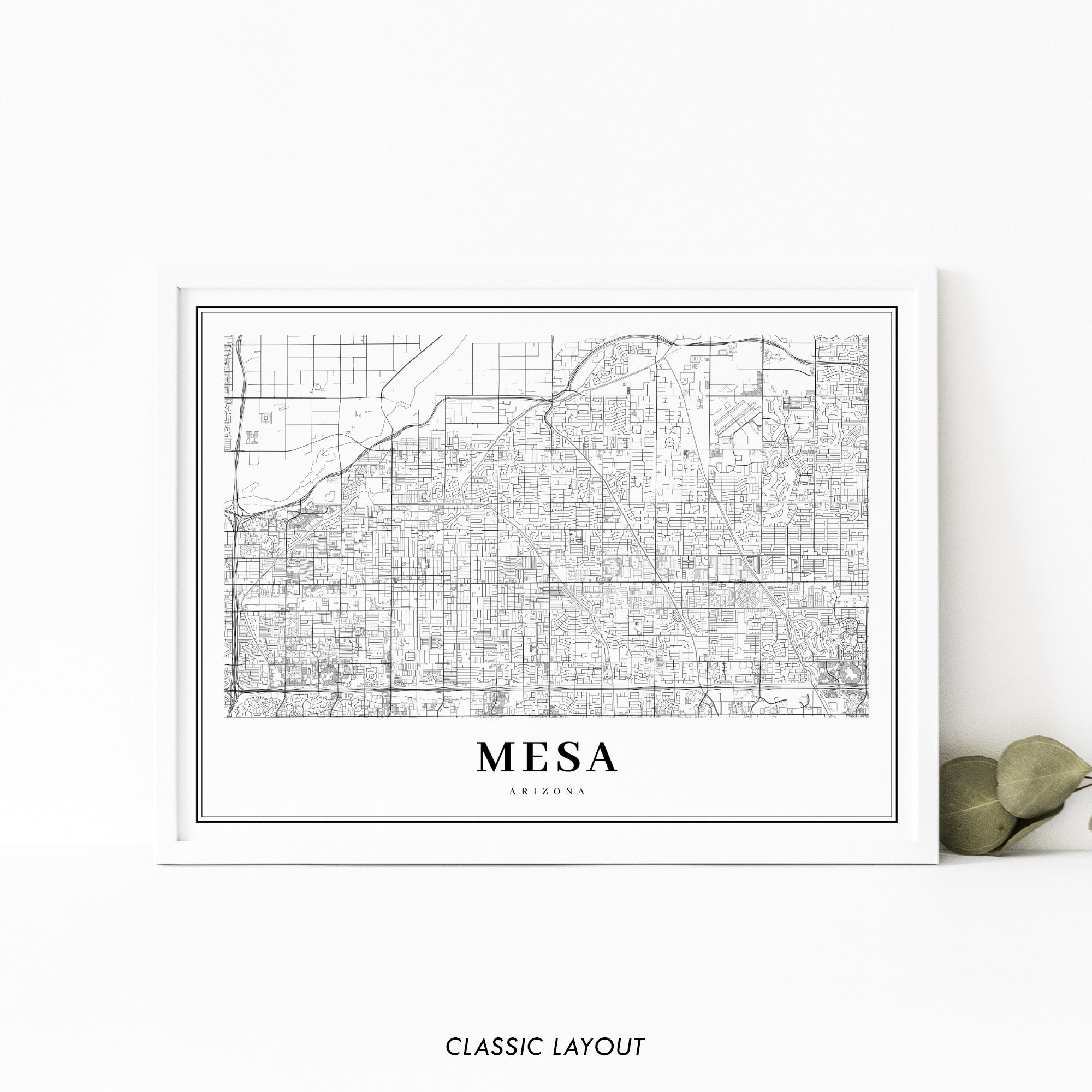 Mesa AZ Map Print, Arizona USA Map Art Poster, City Street Road Map ...