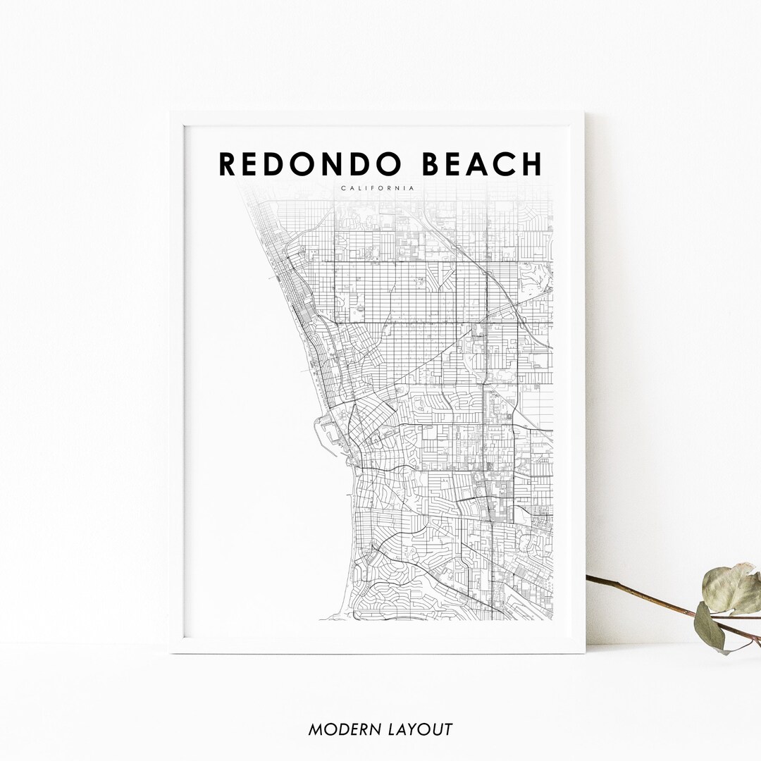 Redondo Beach CA Map Print, California USA Map Art Poster, Torrance ...