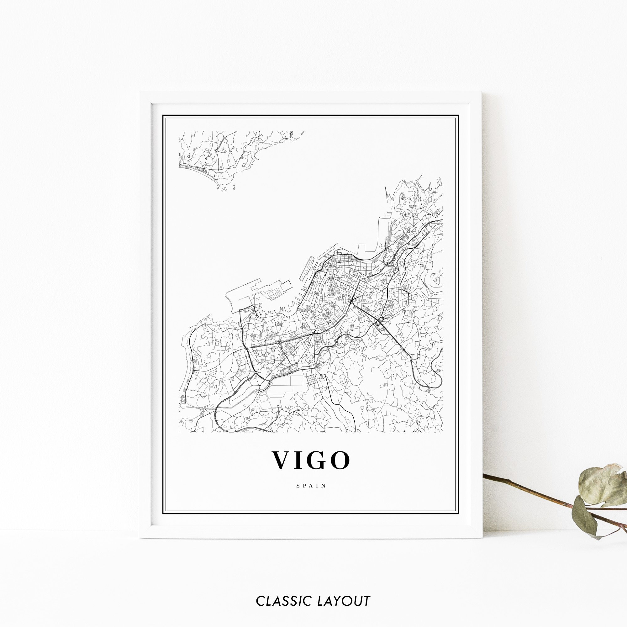 Vigo Spain Map Print Map Art Poster Pontevedra City Street | Etsy