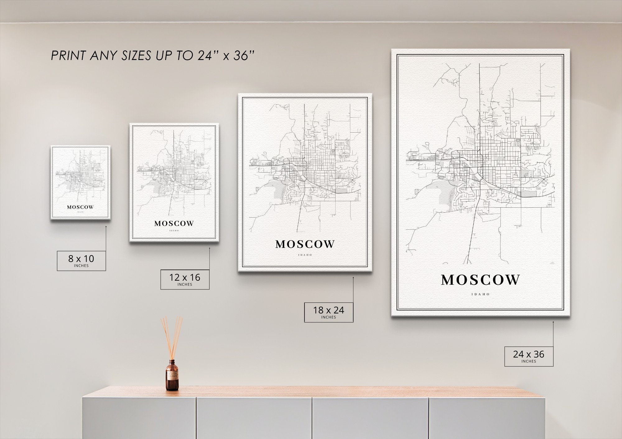 Moscow ID Map Print, Idaho USA Map Art Poster, Latah County, City ...