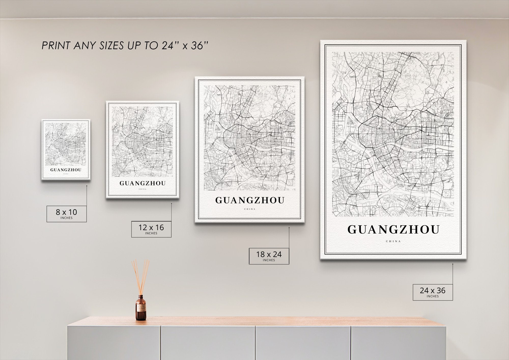 Guangzhou China Map Print, Map Art Poster, 广州市 广州 廣州 Canton, City ...