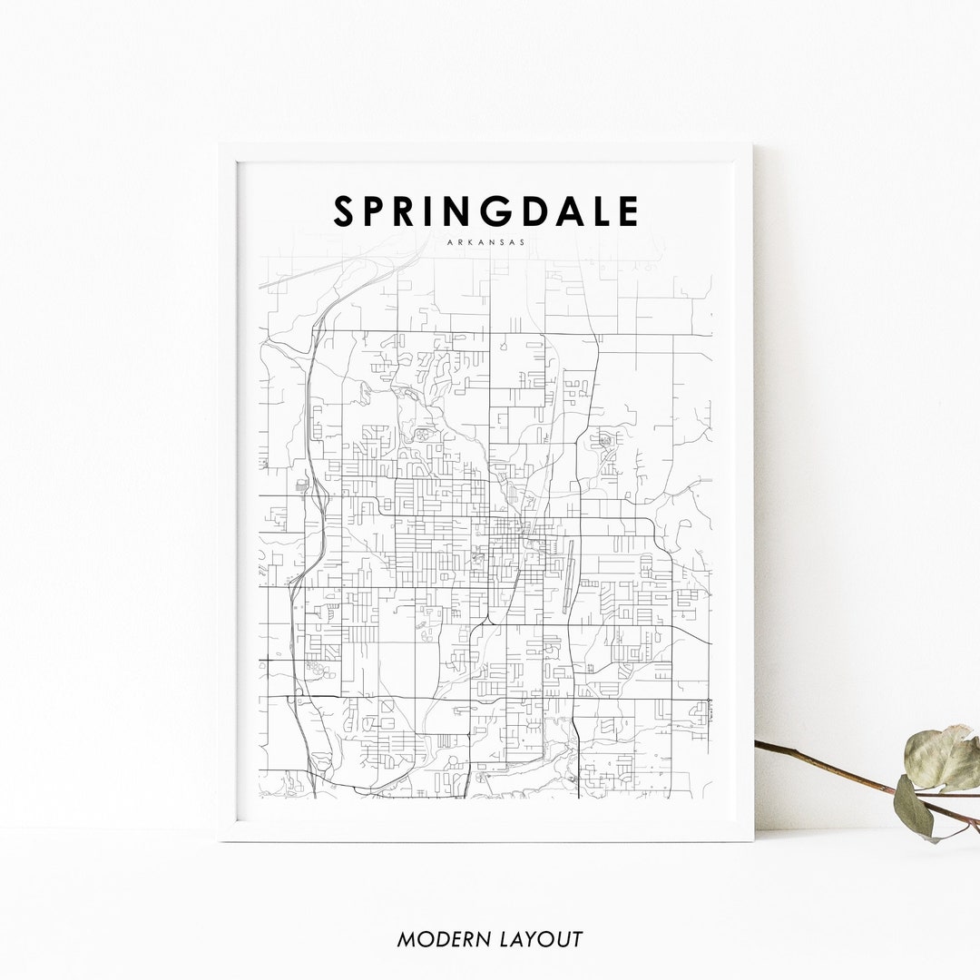 Springdale AR Map Print, Arkansas USA Map Art Poster, City Street Road ...