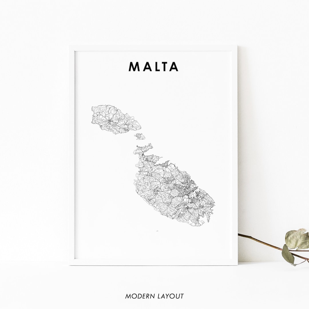 Malta Map Print, Country Road Map Art Poster, Valletta Birkirkara ...