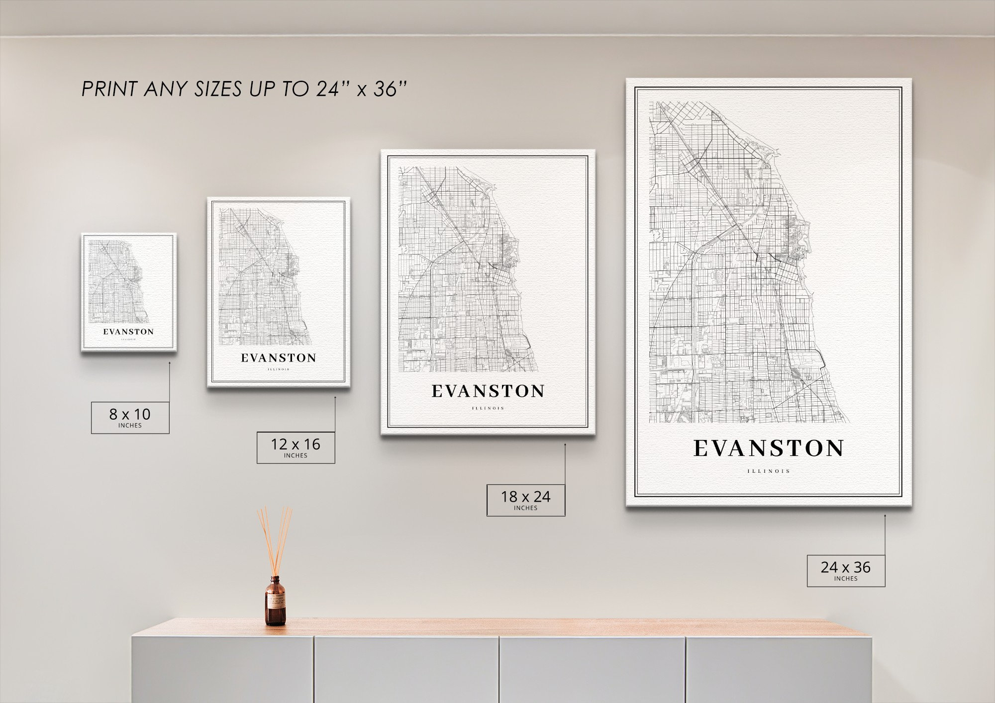 Evanston IL Map Print, Illinois USA Map Art Poster, Chicagoland, City ...