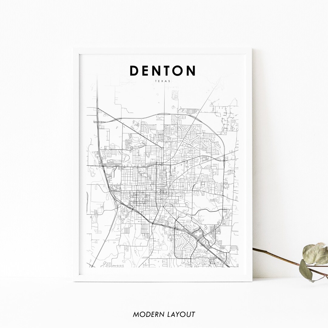 Denton TX Map Print, Texas USA Map Art Poster, Dallas Fort Worth, City ...