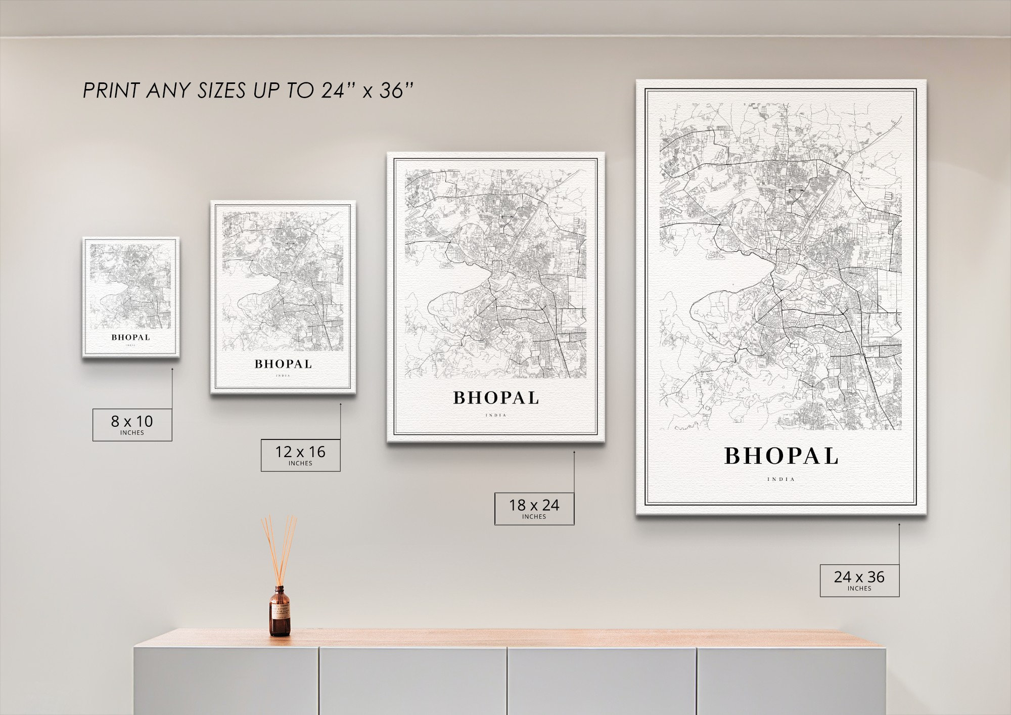 Bhopal India Map Print Map Art Poster Madhya Pradesh City | Etsy