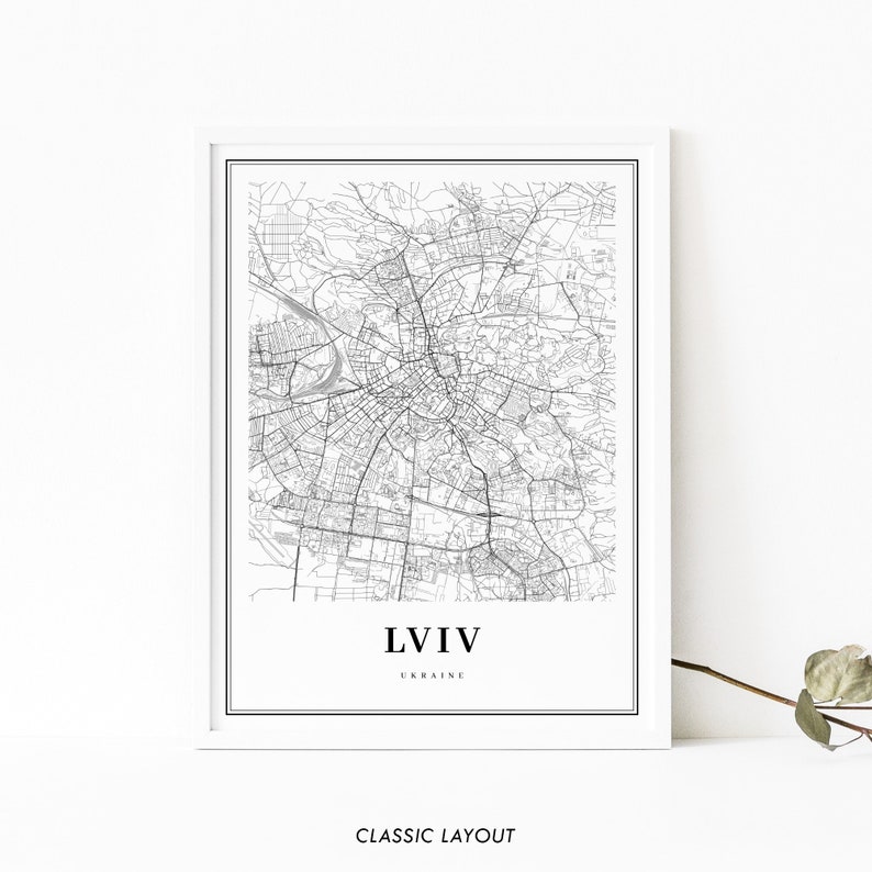 Lviv Ukraine Map Print, Map Art Poster, Львів Lvov Lviv Oblast, City ...