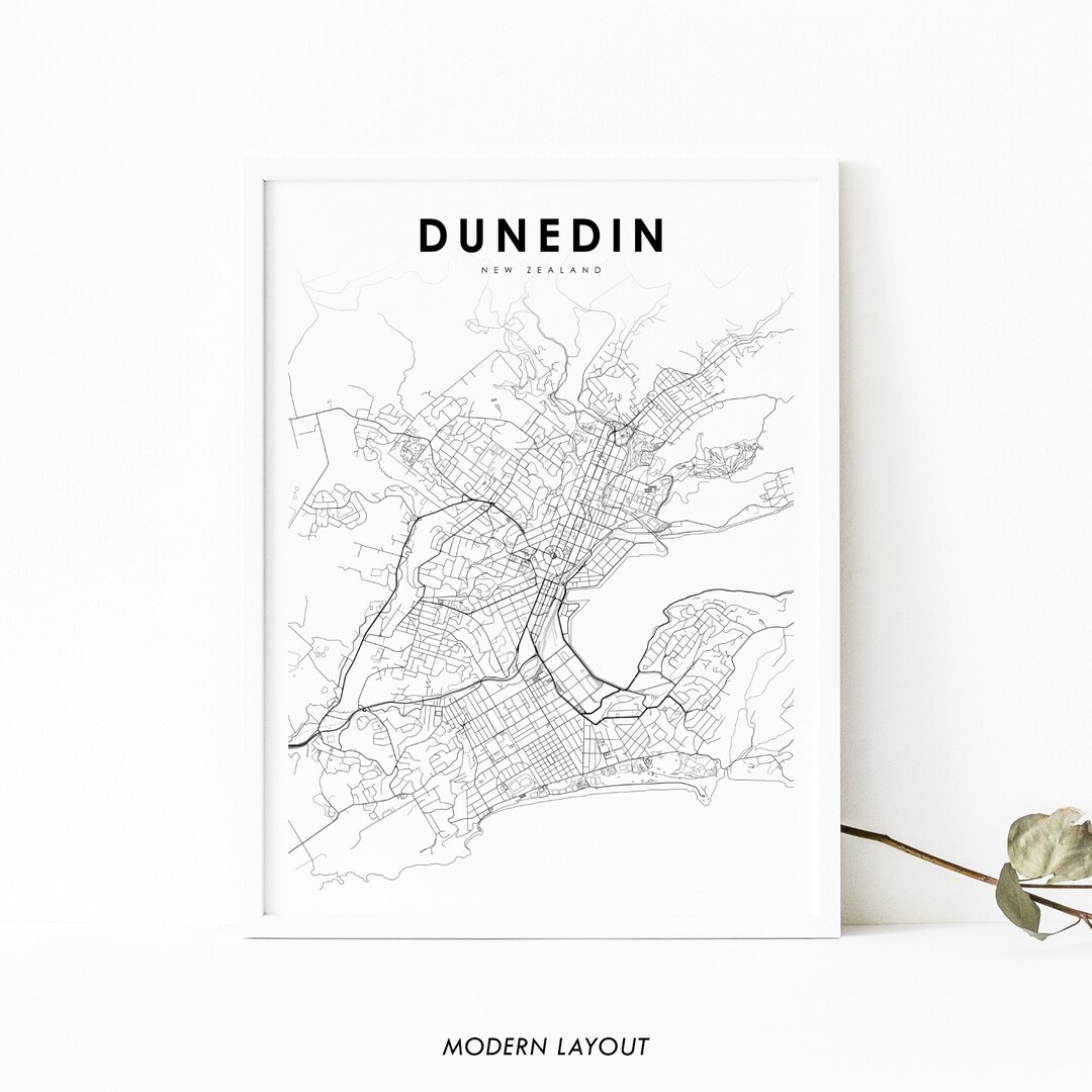 Dunedin New Zealand Map Print, Map Art Poster, Otago South Island, City ...