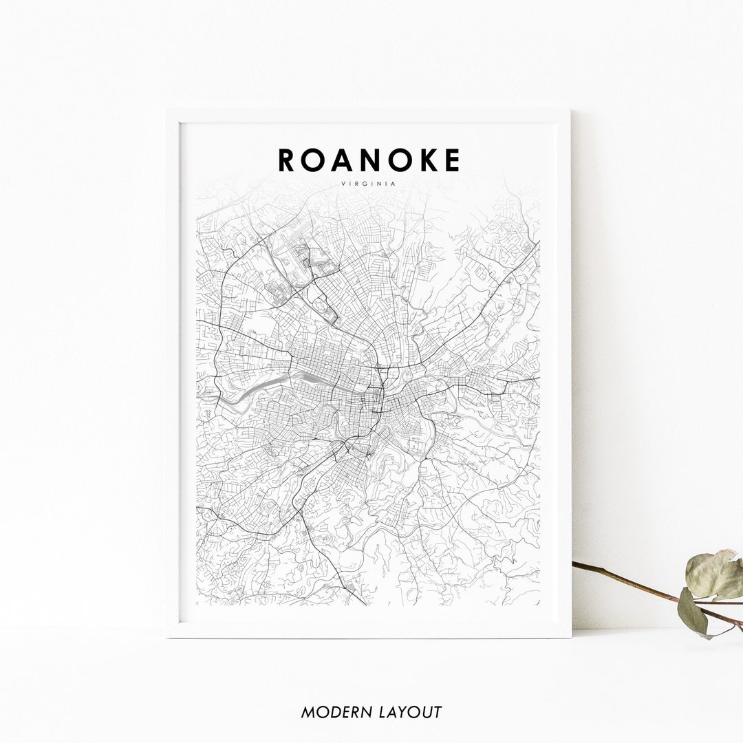 Roanoke VA Map Print, Virginia USA Map Art Poster, City Street Map ...