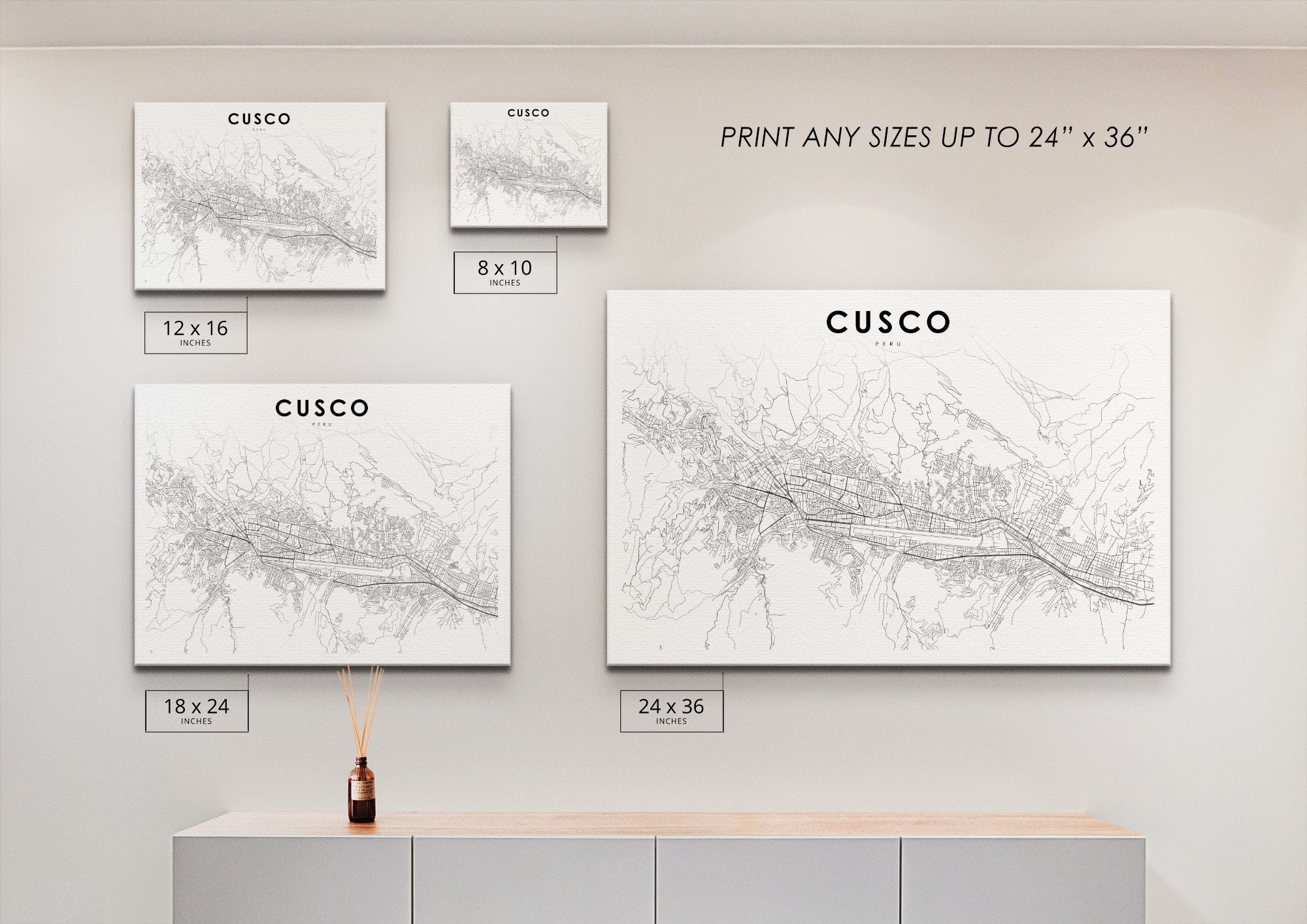 Cusco Peru Map Print, Map Art Poster, Cuzco Perú, City Street Road Map ...