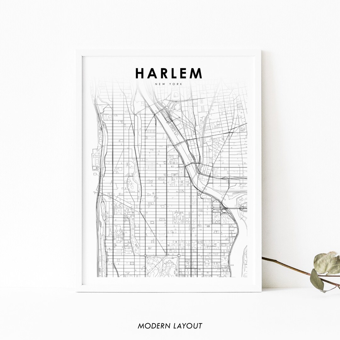 Harlem NY Map Print, New York USA Map Art Poster, Manhattan, City ...