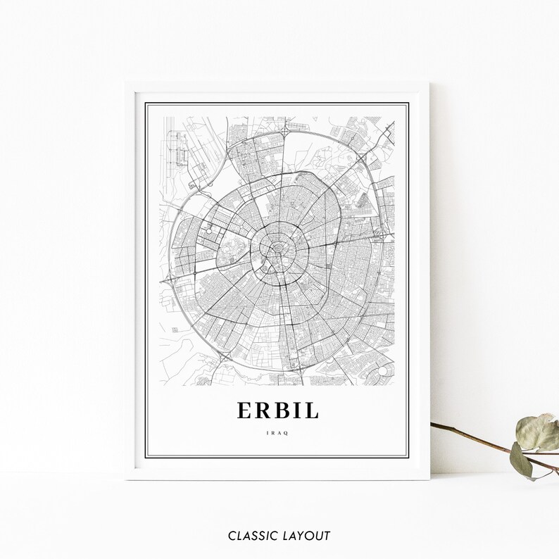 Erbil Iraq Map Print, Map Art Poster, أربيل Irbil Arbīl Hawler City ...