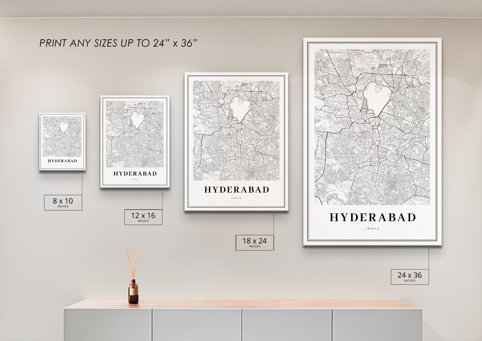 Hyderabad India Map Print Map Art Poster Telangana City | Etsy