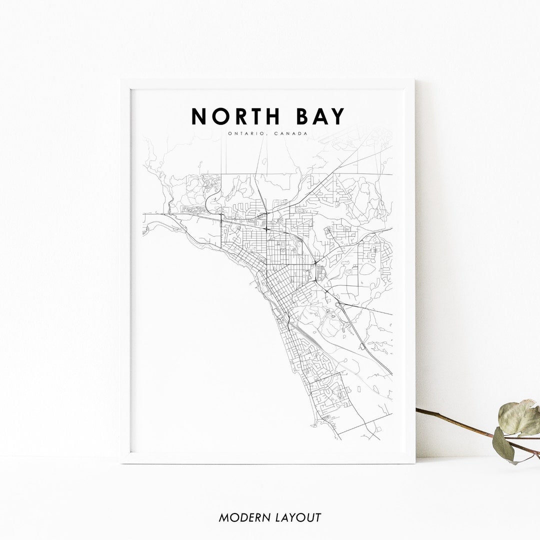 North Bay Ontario Map Print, ON Canada Map Art Poster, Nipissing, City ...