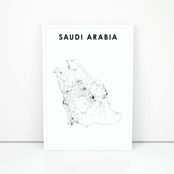 Saudi Arabia Map Print Road Map Art Poster KSA المملكة | Etsy