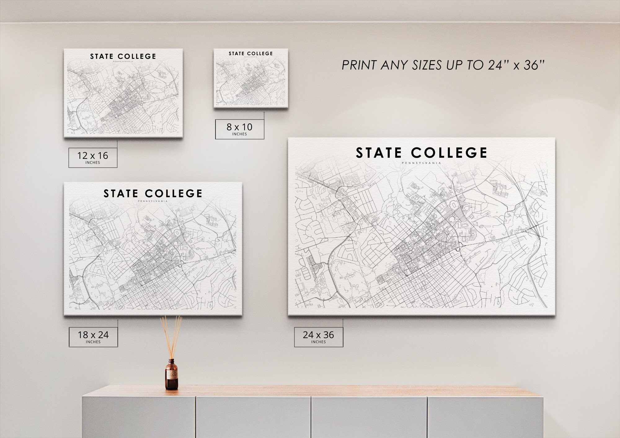 State College PA Map Print, Pennsylvania USA Map Art Poster, City ...