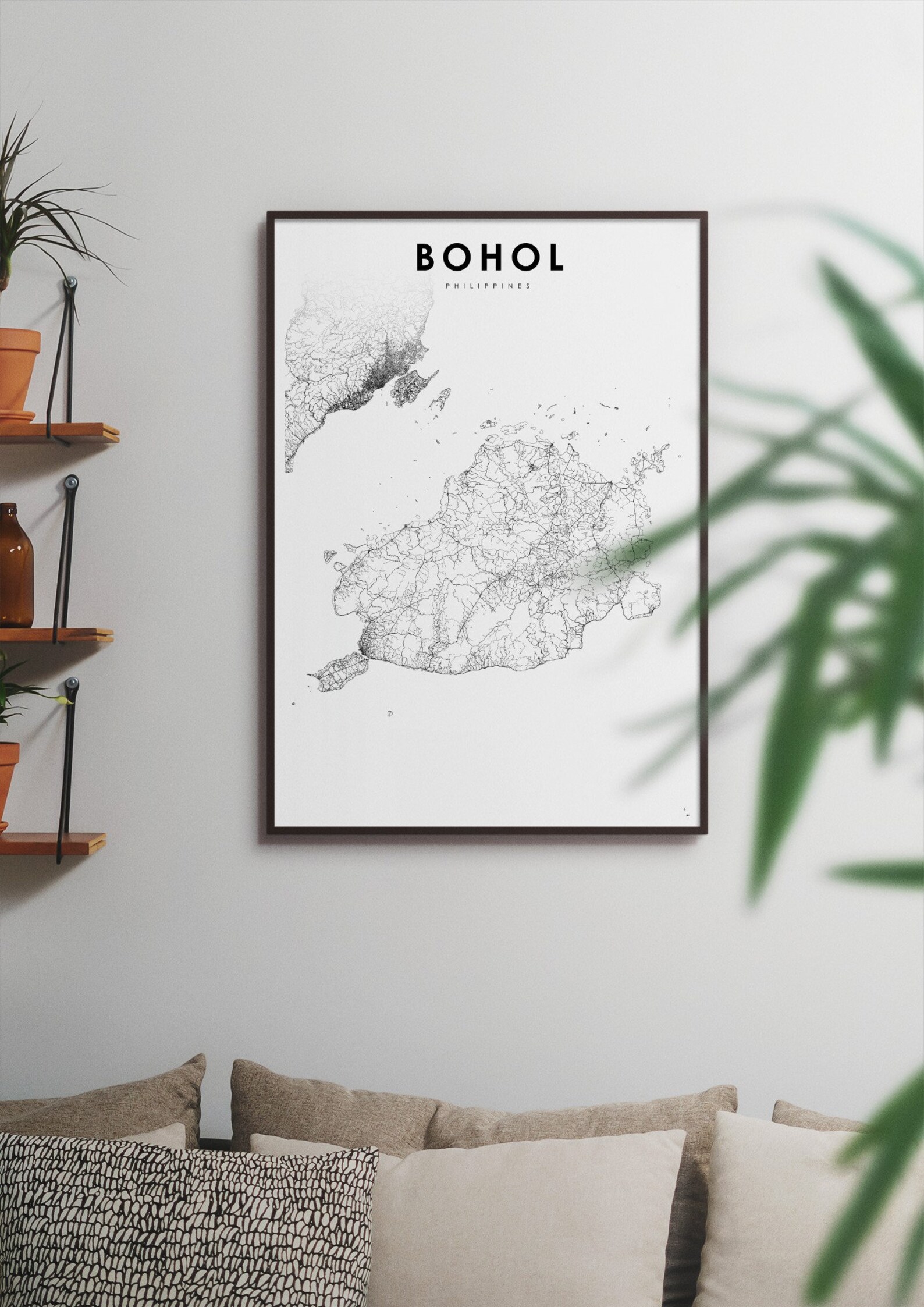 Bohol Philippines Map Print, Map Art Poster, Tagbilaran Central Visayas ...
