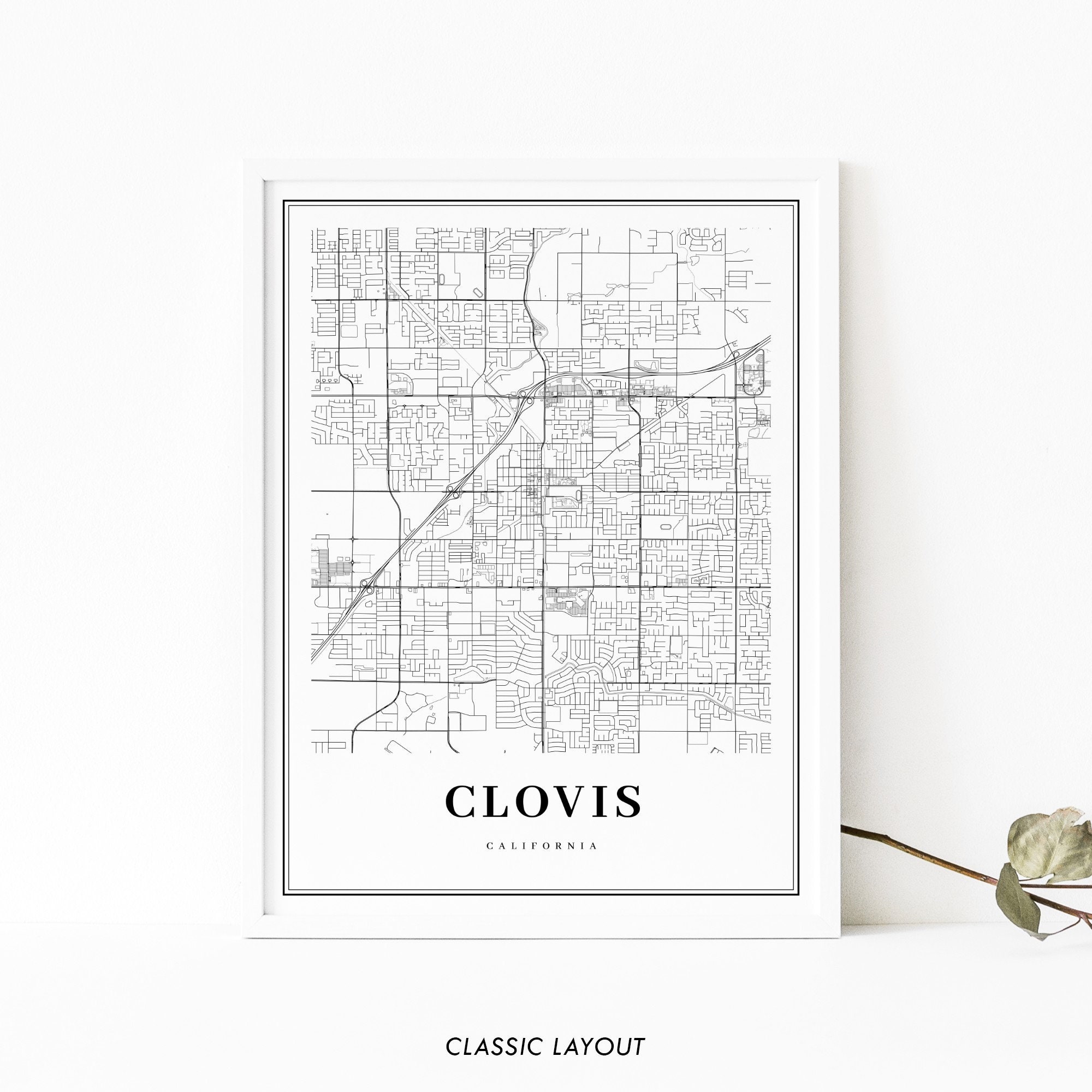 Clovis CA Map Print, California USA Map Art Poster, Fresno, City Street ...