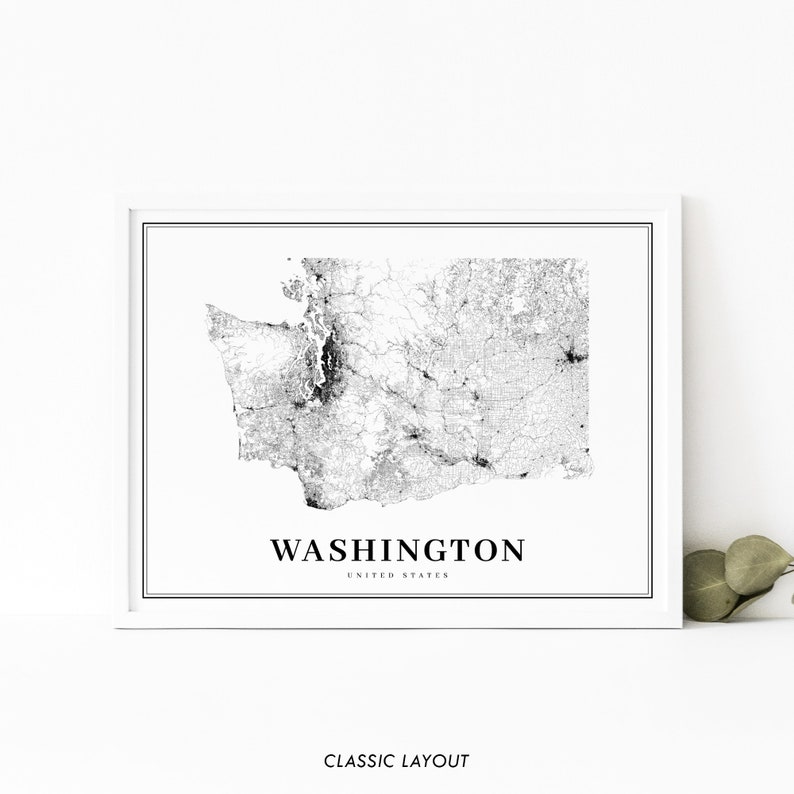 Washington Map Print State Road Map Print WA USA United - Etsy