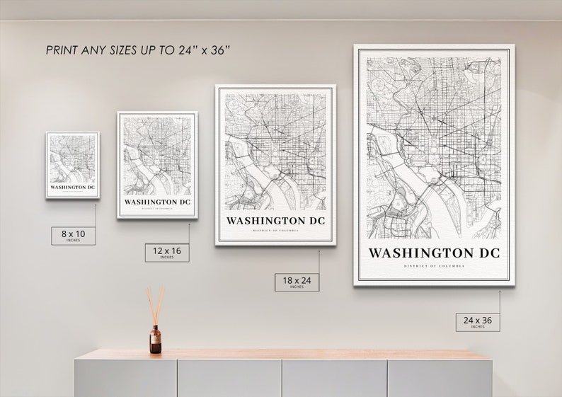 Downtown Washington DC Map Print, District of Columbia Map Art Poster ...