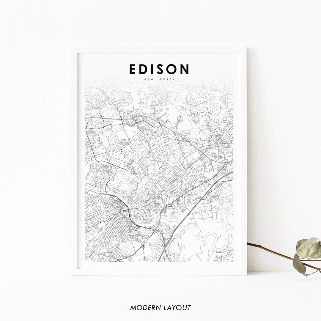 Edison NJ Map Print, New Jersey USA Map Art Poster, Middlesex, City ...