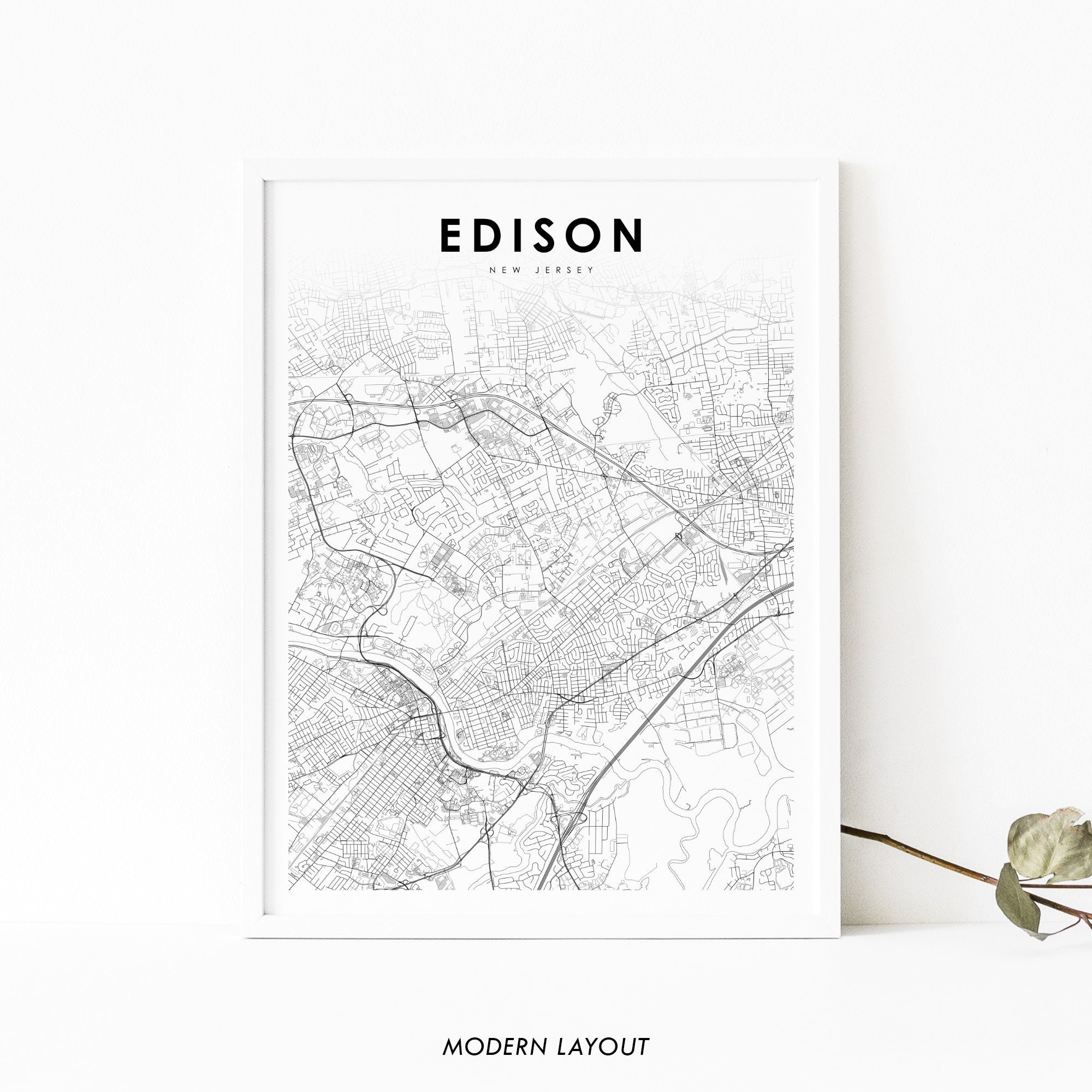 Edison NJ Map Print New Jersey USA Map Art Poster Middlesex - Etsy