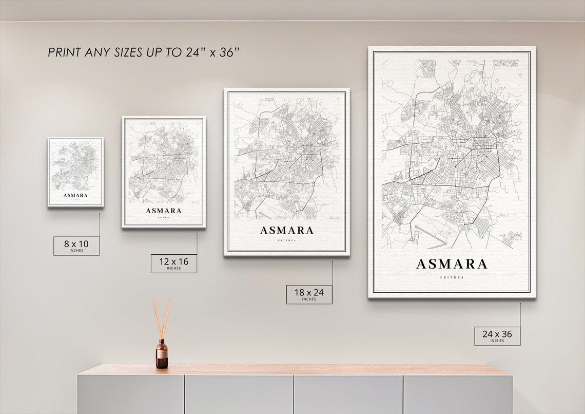 Asmara Eritrea Map Print, Asmera Map Art Poster, Africa, City Street ...