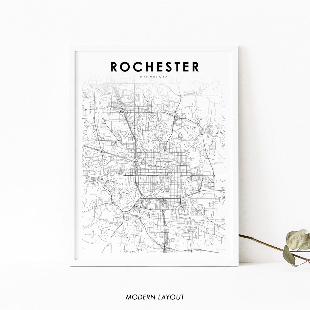 Rochester MN Map Print, Minnesota USA Map Art Poster, City Street Road ...