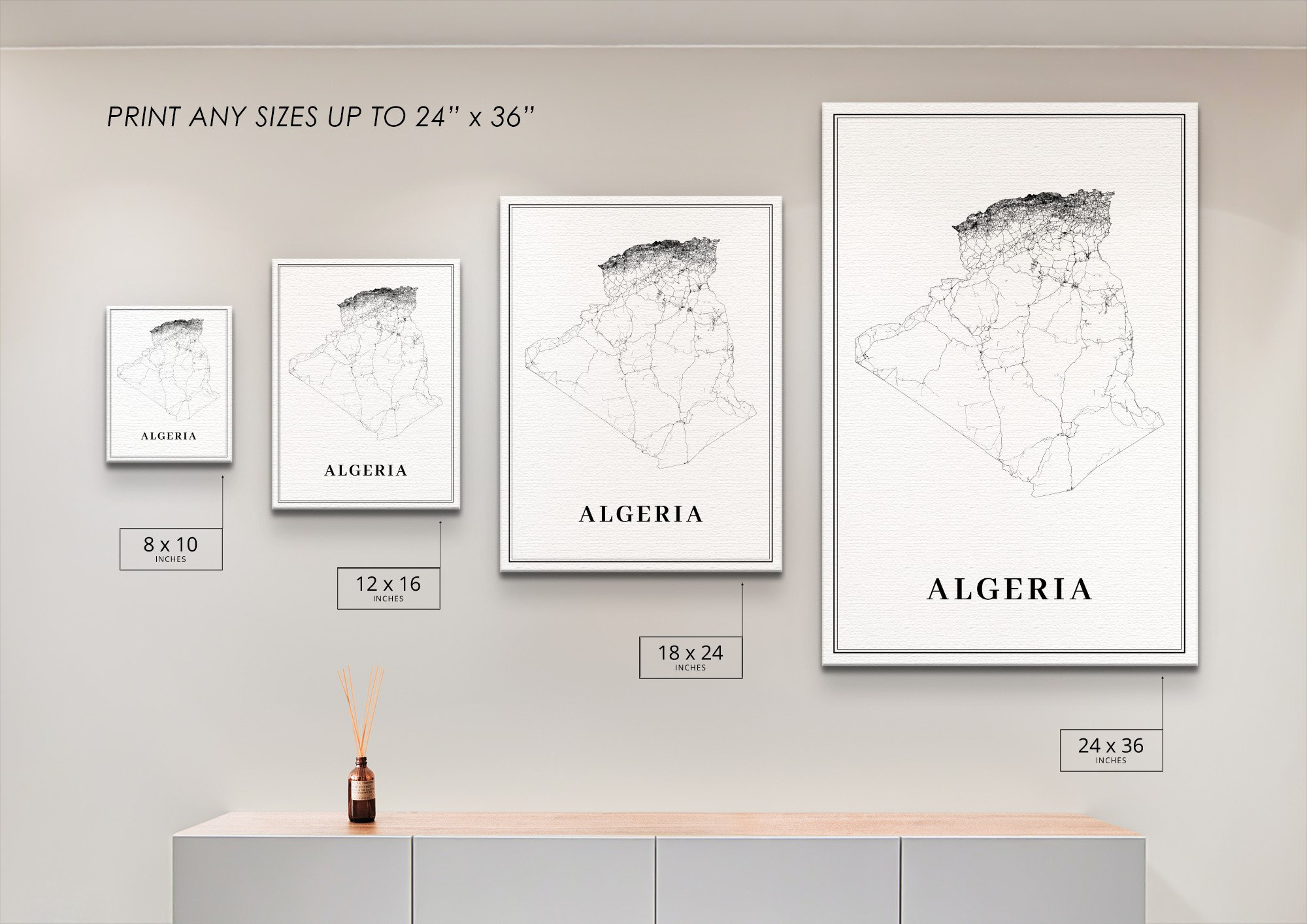 Algeria Map Print, Road Map Poster, Country Map Art, الجزائر الدزاير ...