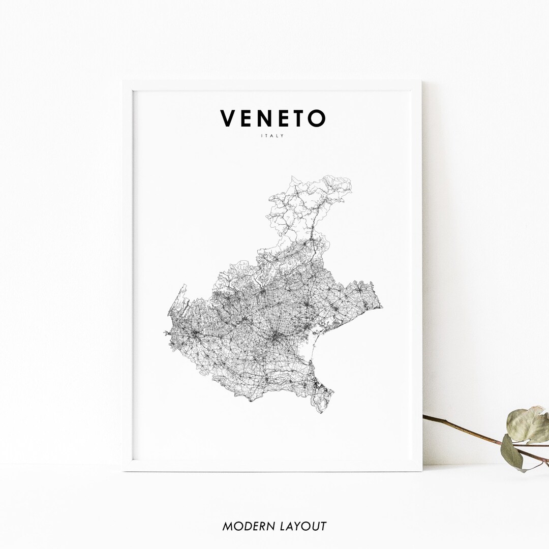 Veneto Italy Map Print, Road Map Art Poster, Vèneto Venetia Italia Map ...