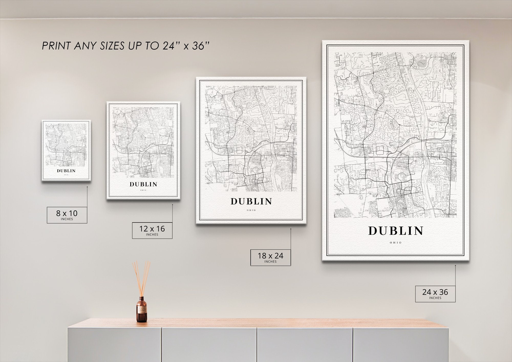 Dublin OH Map Print, Ohio USA Map Art Poster, City Street Road Map ...