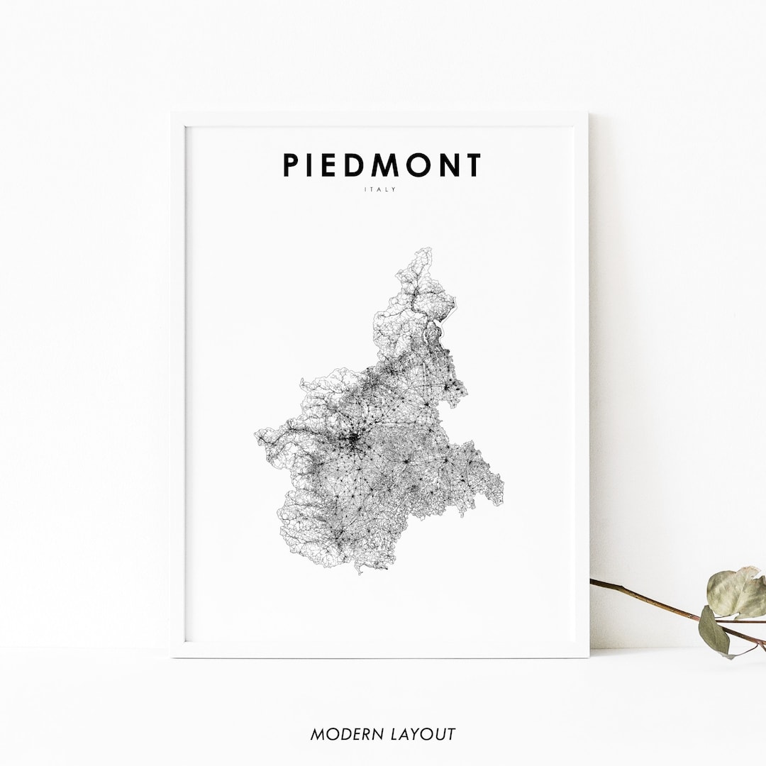 Piedmont Italy Map Print, Road Map Art Poster, Piemonte Piemont Turin ...