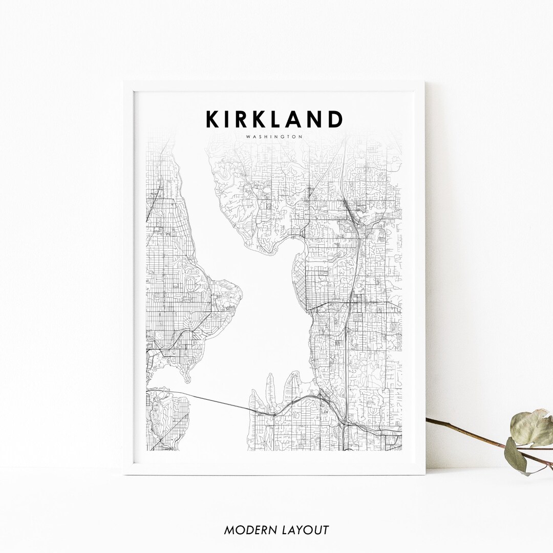 Kirkland WA Map Print, Washington USA Map Art Poster, Seattle, City ...