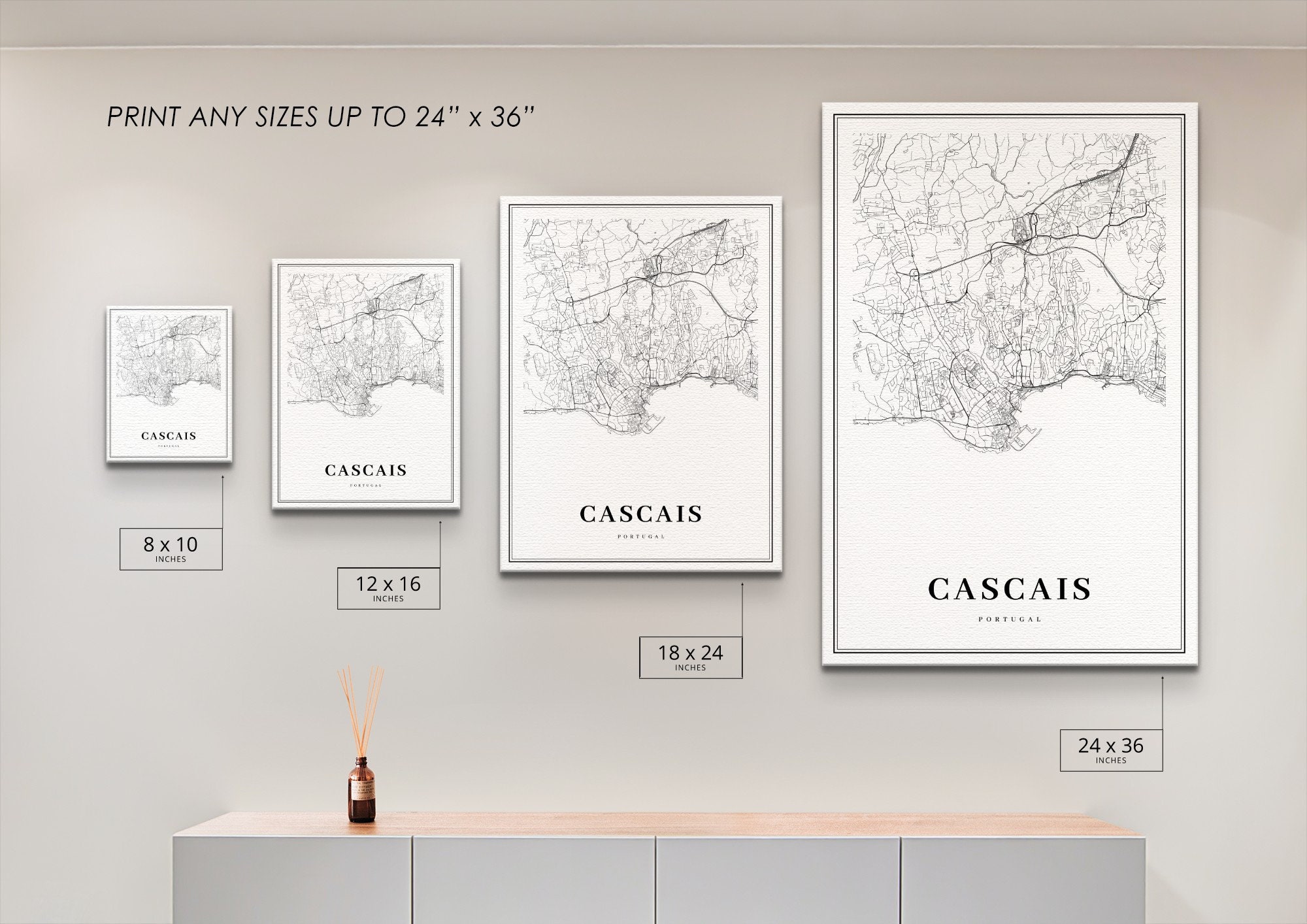 Cascais Portugal Map Print Map Art Poster Lisbon Portuguese - Etsy