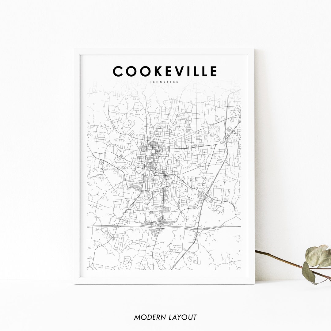 Cookeville TN Map Print, Tennessee USA Map Art Poster, Putnam, City ...