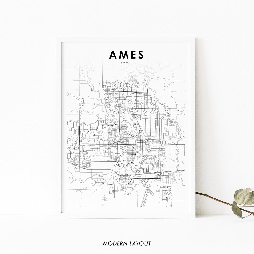 Ames IA Map Print, Iowa USA Map Art Poster, Story County, City Street ...