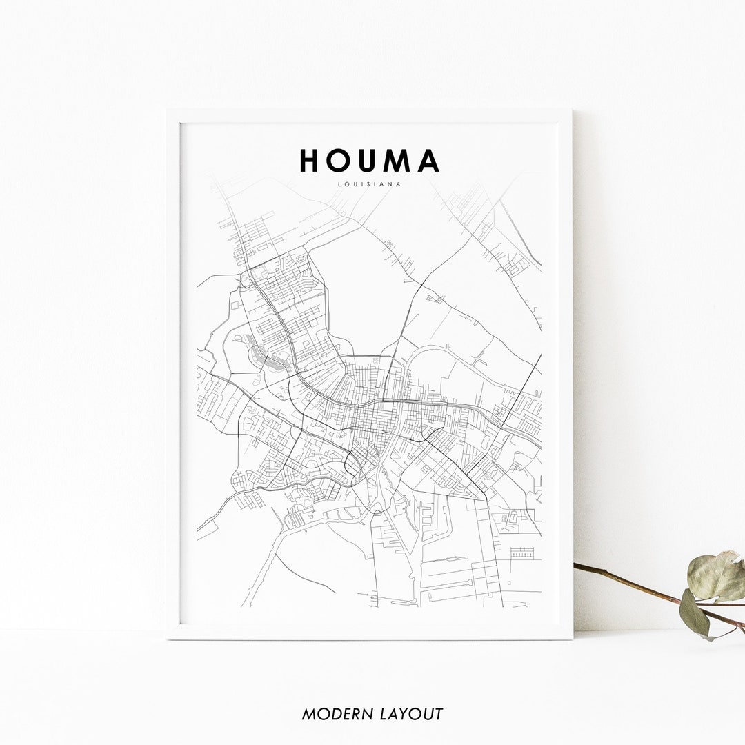 Houma LA Map Print Louisiana USA Map Art Poster Terrebonne - Etsy