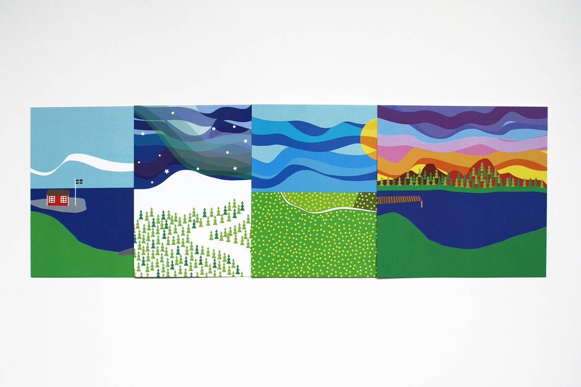 Printed Illustrated Postcards "swedish Seasons" Motifs From the Nature ...