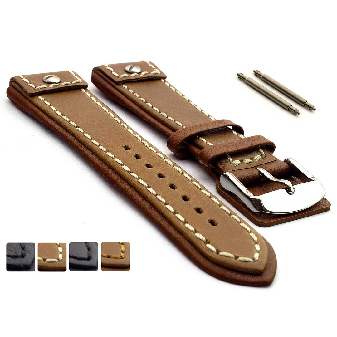 20mm 22mm Military Style Genuine Leather Watch Strap Band for Fixed ...